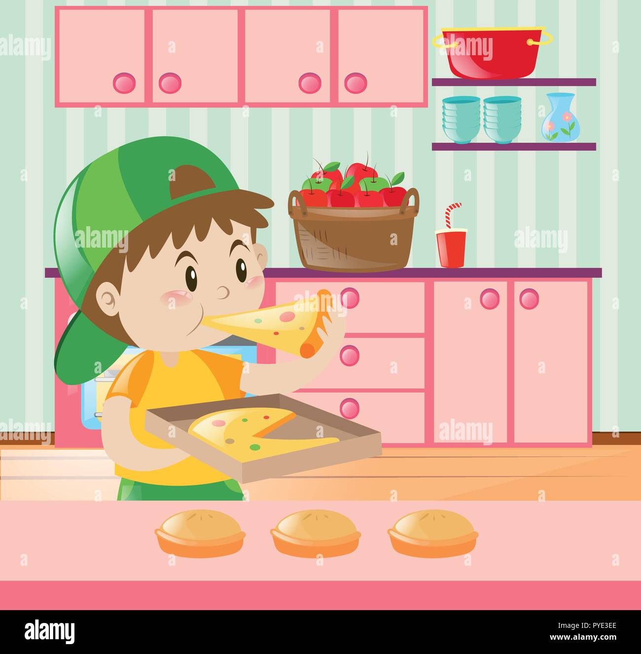Boy with pizza Stock Vector Images - Alamy
