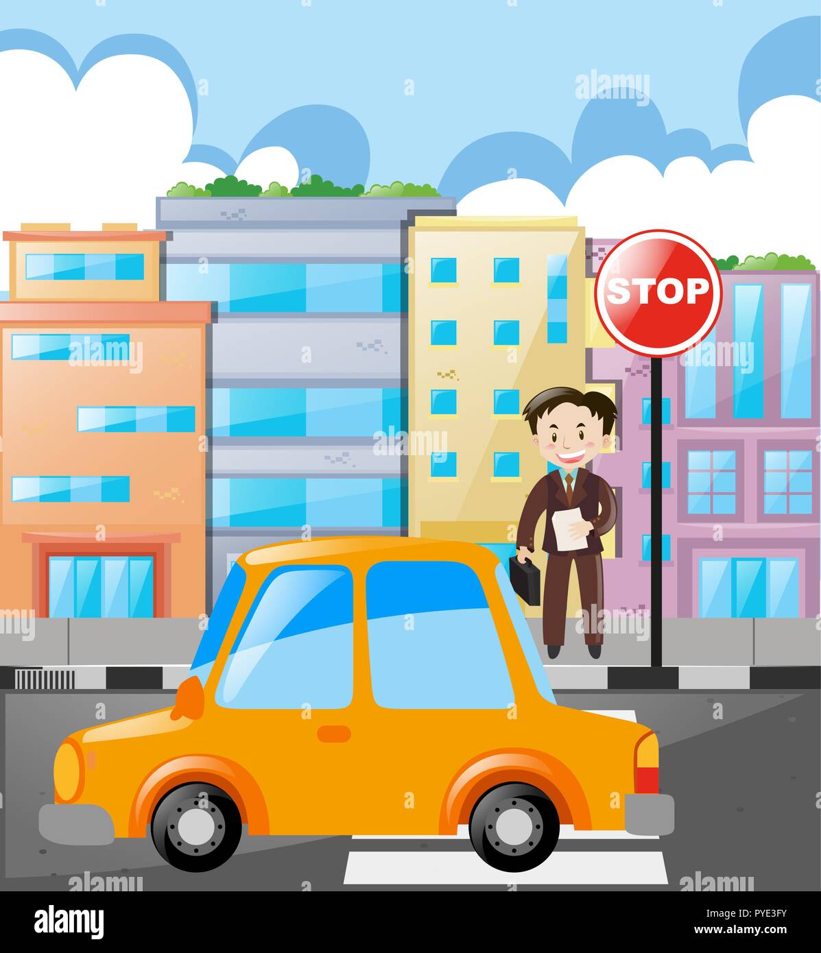 Scene with man and car on the road illustration Stock Vector Image ...