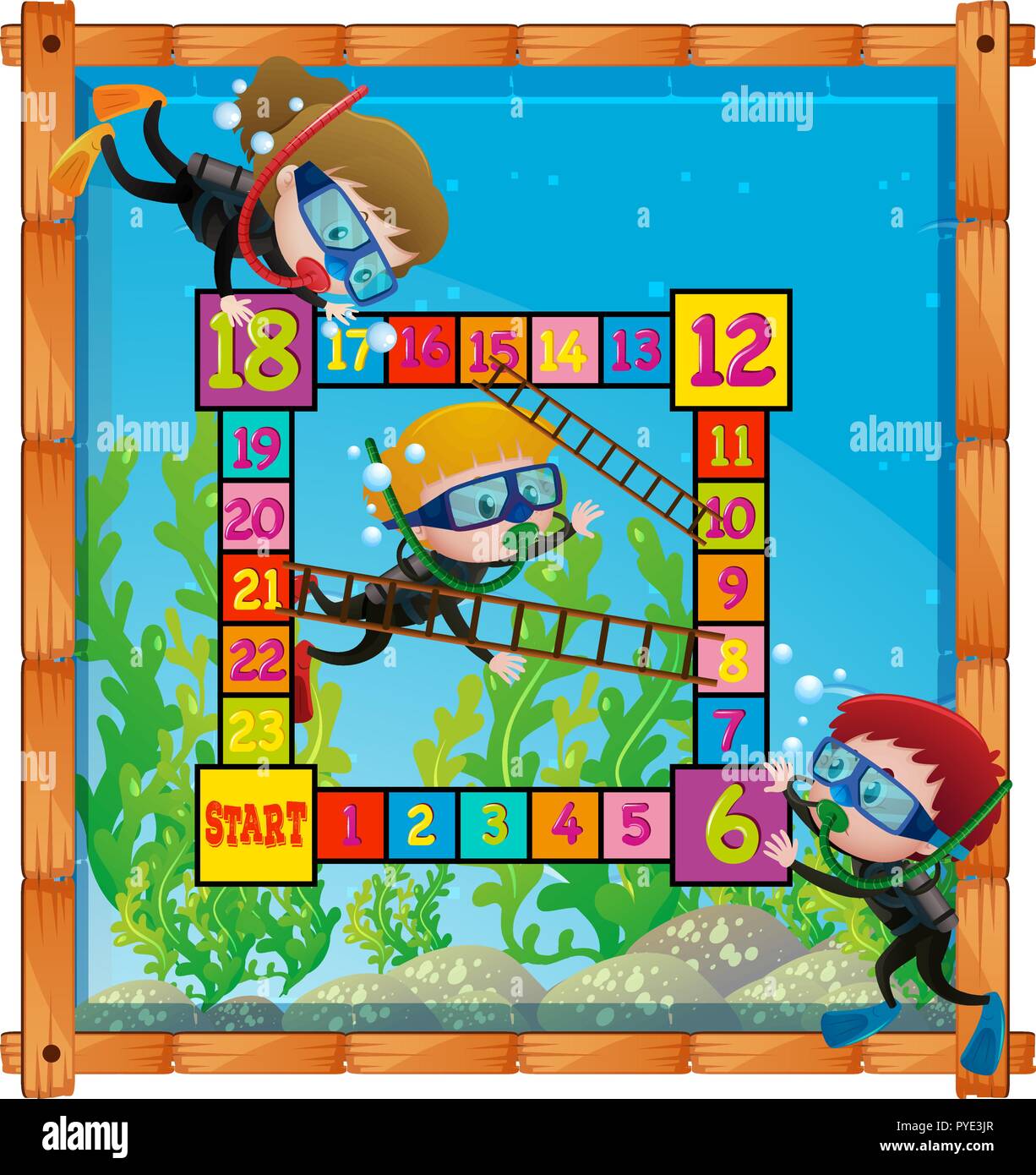 Boardgame template with kids scuba diving illustration Stock Vector ...