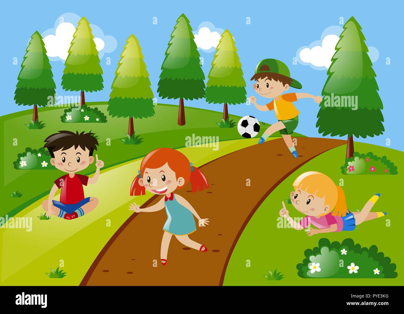 Four kids playing in the park illustration Stock Vector Image & Art - Alamy