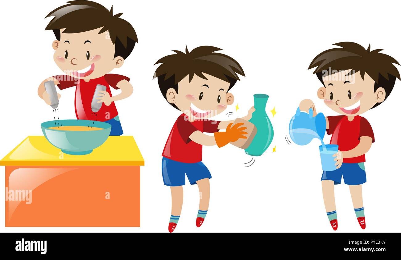 Boy cooking and cleaning illustration Stock Vector Image & Art - Alamy