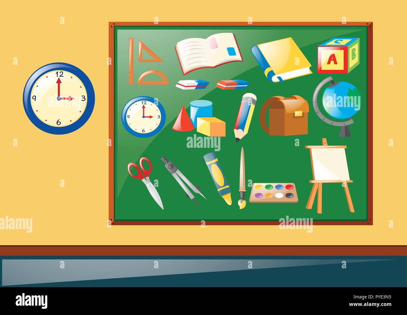 Different school objects on the board illustration Stock Vector Image ...