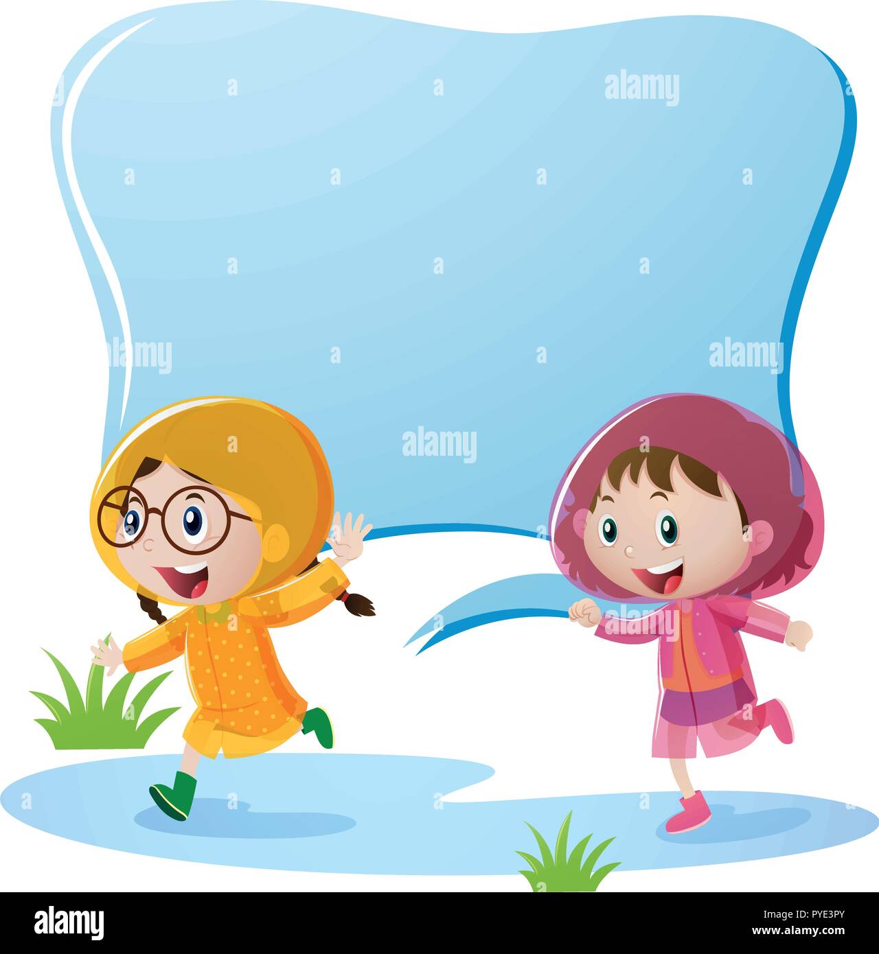 Border design with two girls in raincoat illustration Stock Vector ...