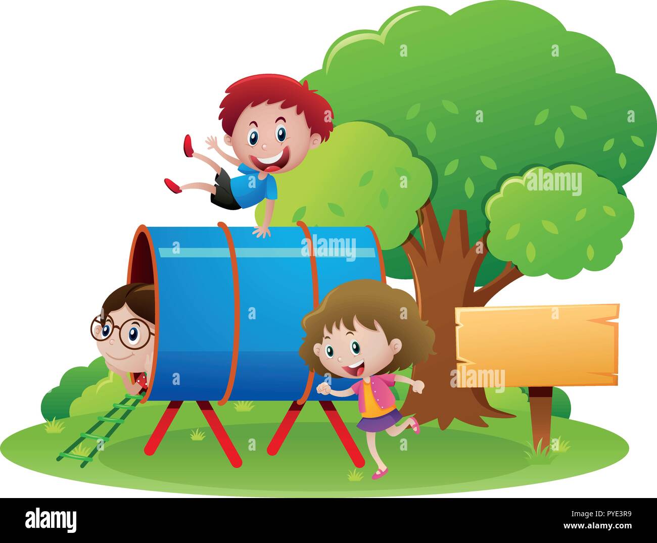 Children crawling through the tube illustration Stock Vector Image ...