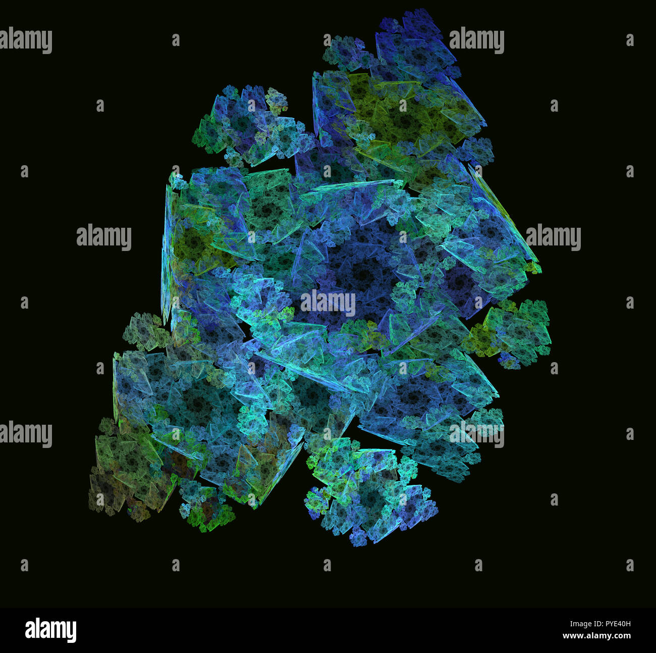 Green blue abstract fractal texture on black background. Fantasy ...