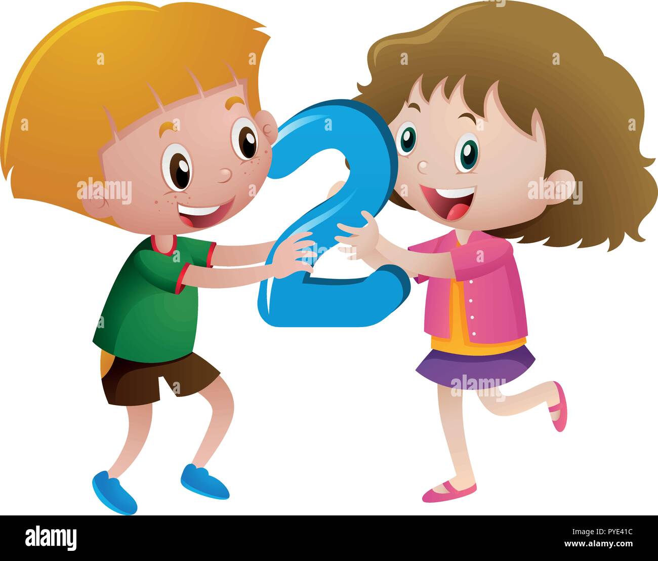 Boy and girl holding number two illustration Stock Vector Image & Art ...