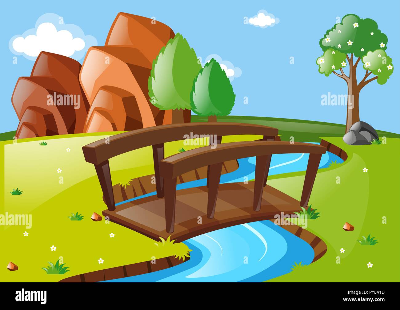 Scene with bridge in the park illustration Stock Vector Image & Art - Alamy