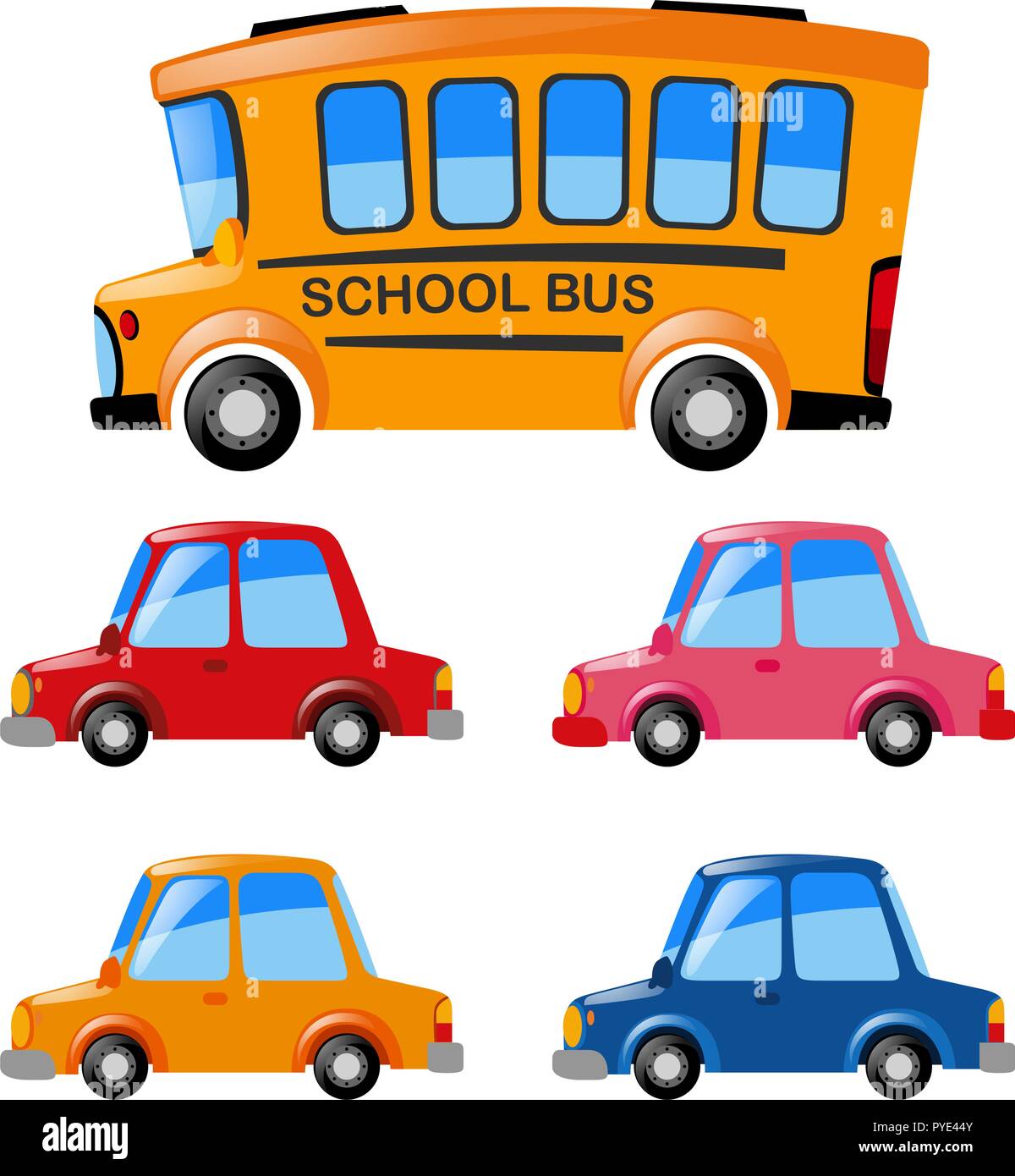 Cars and school bus set illustration Stock Vector Image & Art - Alamy