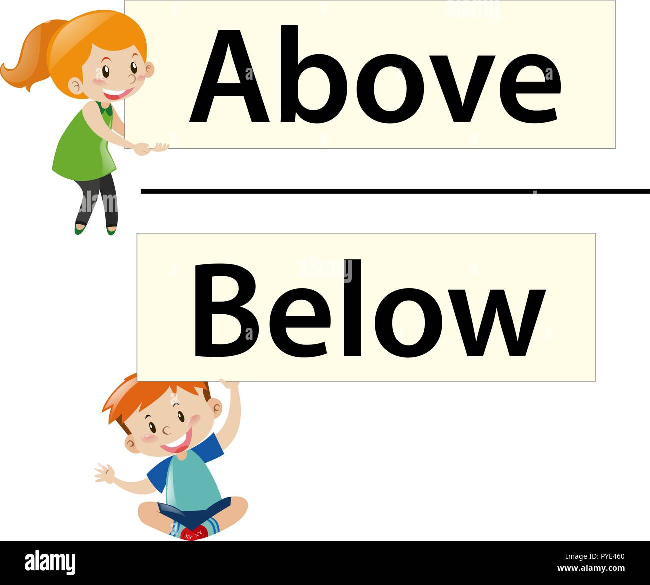 Kids holding wordcards above and below illustration Stock Vector Image ...