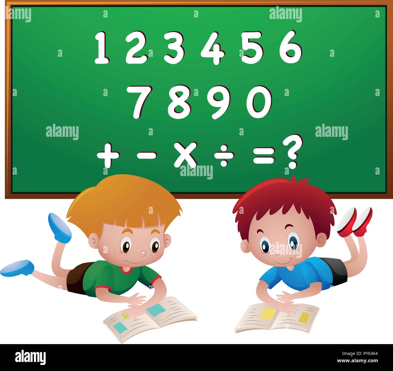 Two boys reading books with numbers illustration Stock Vector Image ...