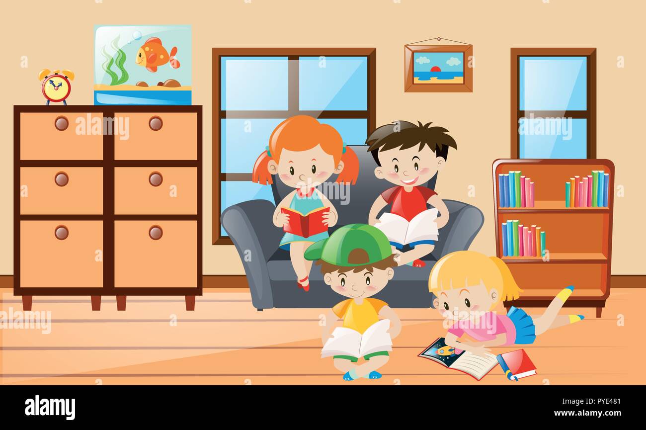 Children in reading room Stock Vector Images - Alamy