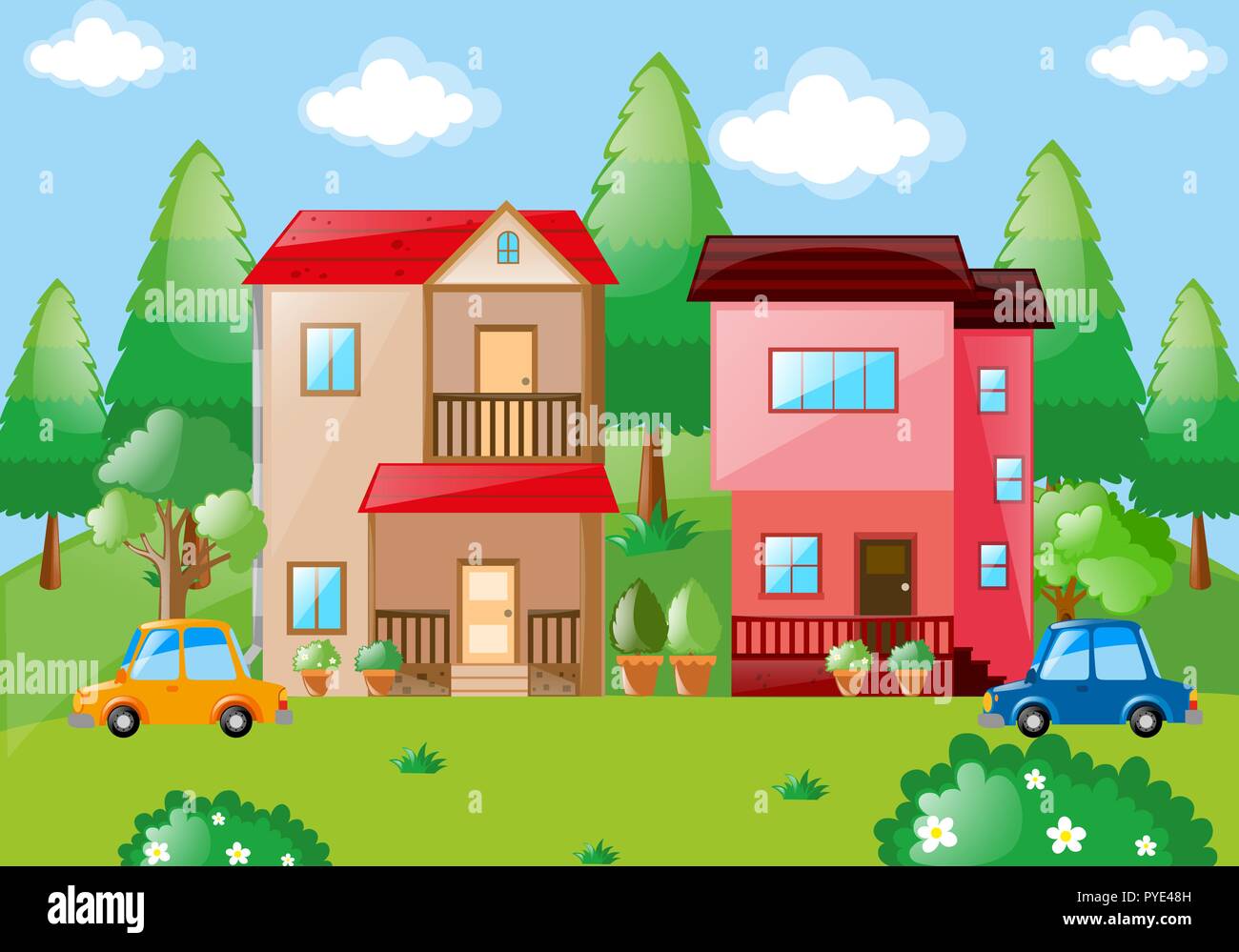 Two houses with in the field illustration Stock Vector Image & Art - Alamy