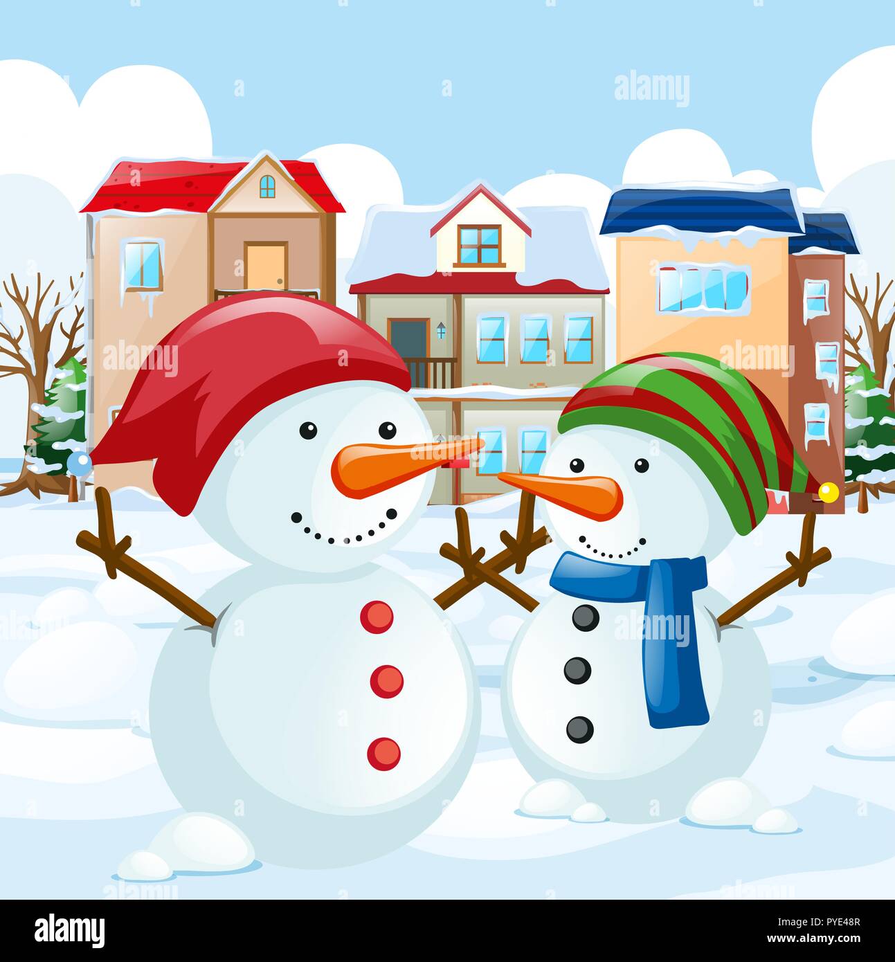 Two snowman in the field illustration Stock Vector Image & Art - Alamy