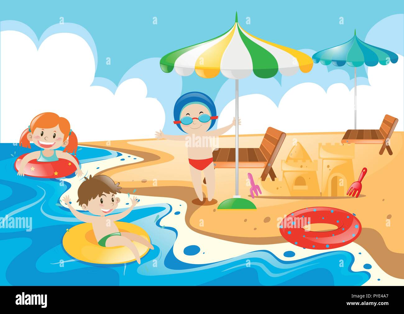Kids having fun on beach Stock Vector Images - Alamy