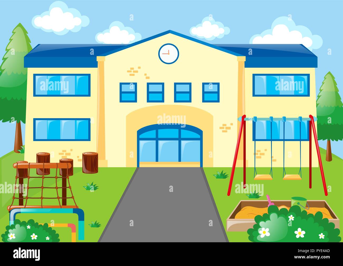 School scene with playground illustration Stock Vector Image & Art - Alamy
