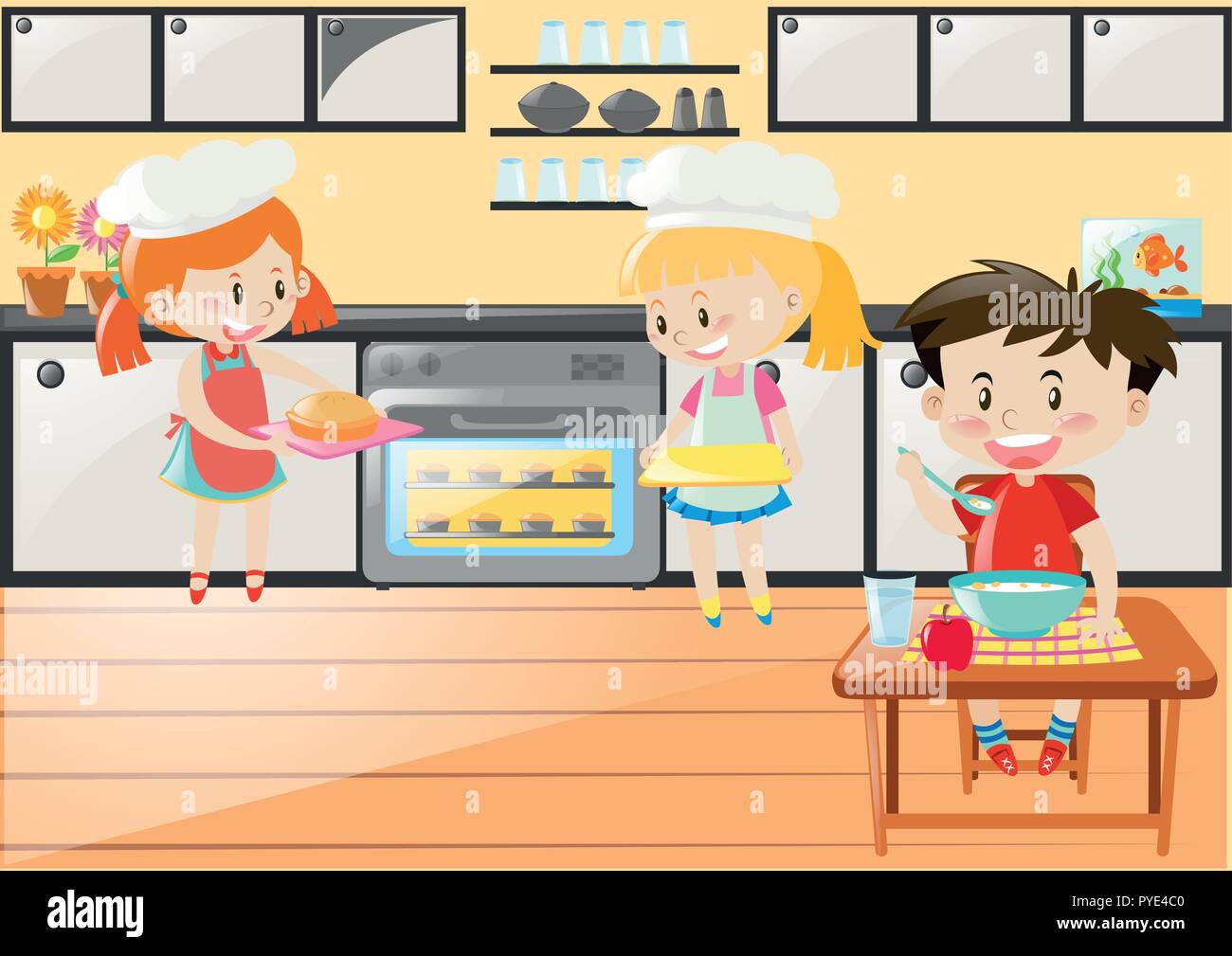 Boy eating breakfast Stock Vector Images - Alamy