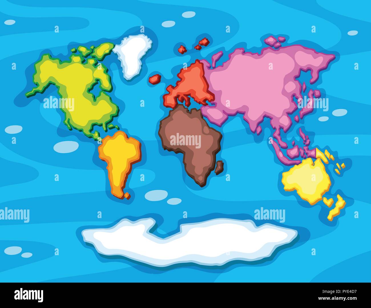 Worldmap in different color continents illustration Stock Vector Image ...