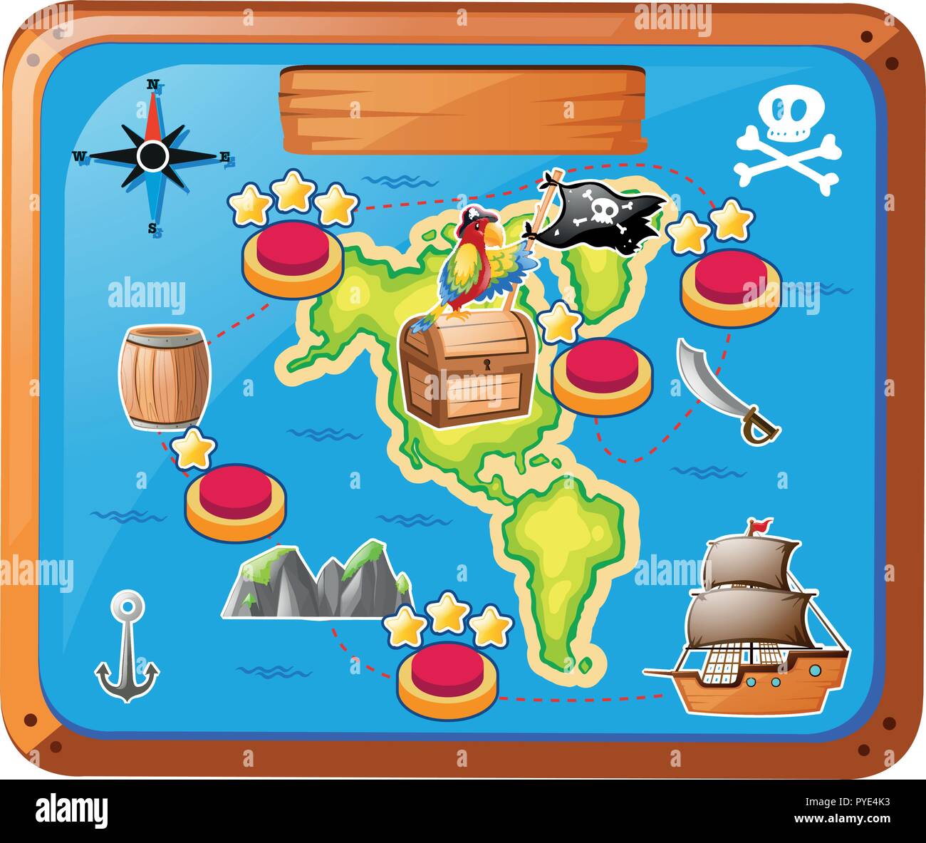 Treassure map with ship and chest illustration Stock Vector Image & Art ...