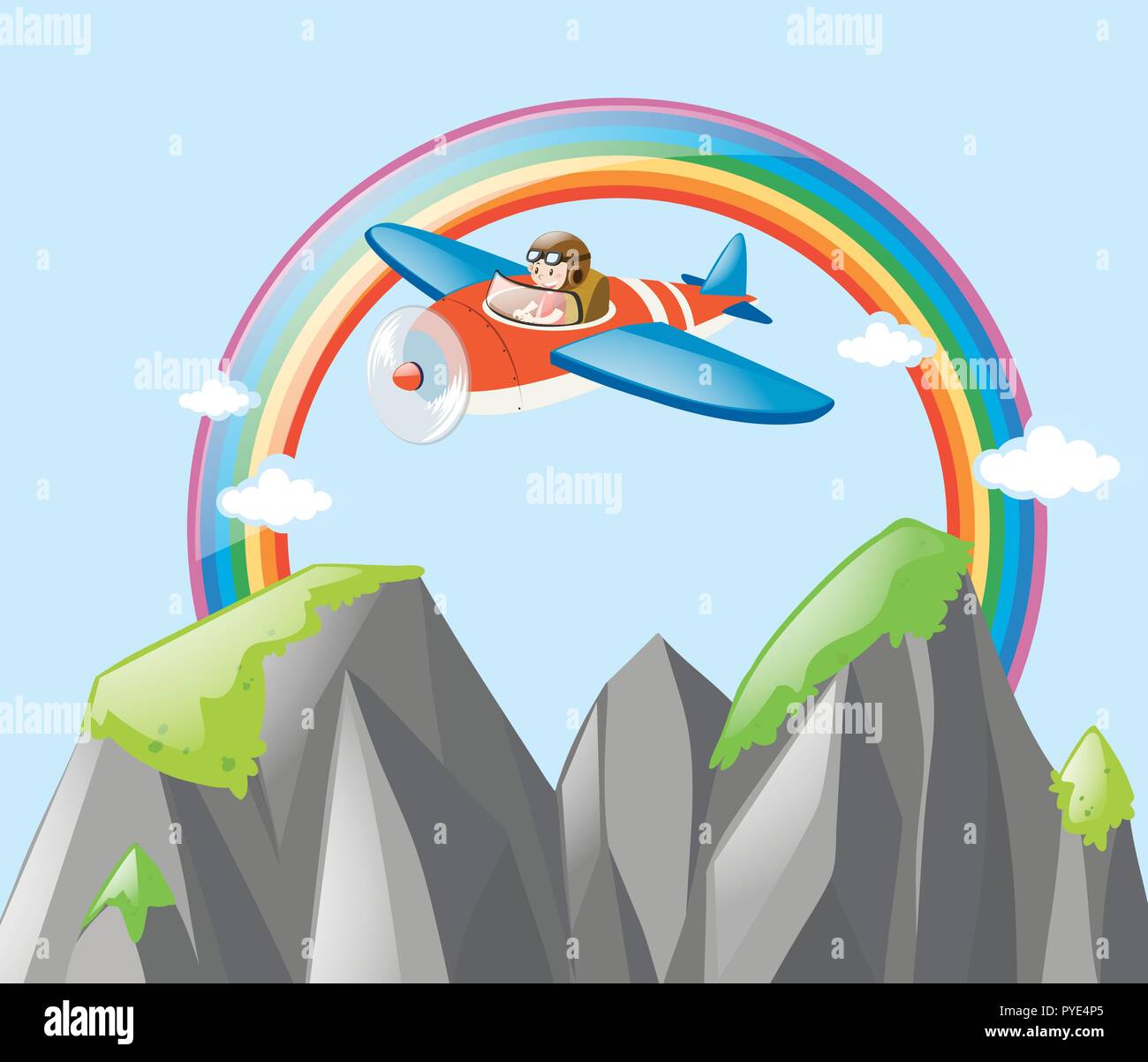 Airplane flying through the rainbow illustration Stock Vector Image ...