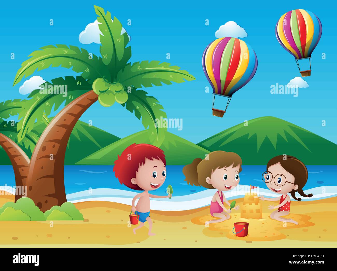 Children sandcastle happy Stock Vector Images - Alamy