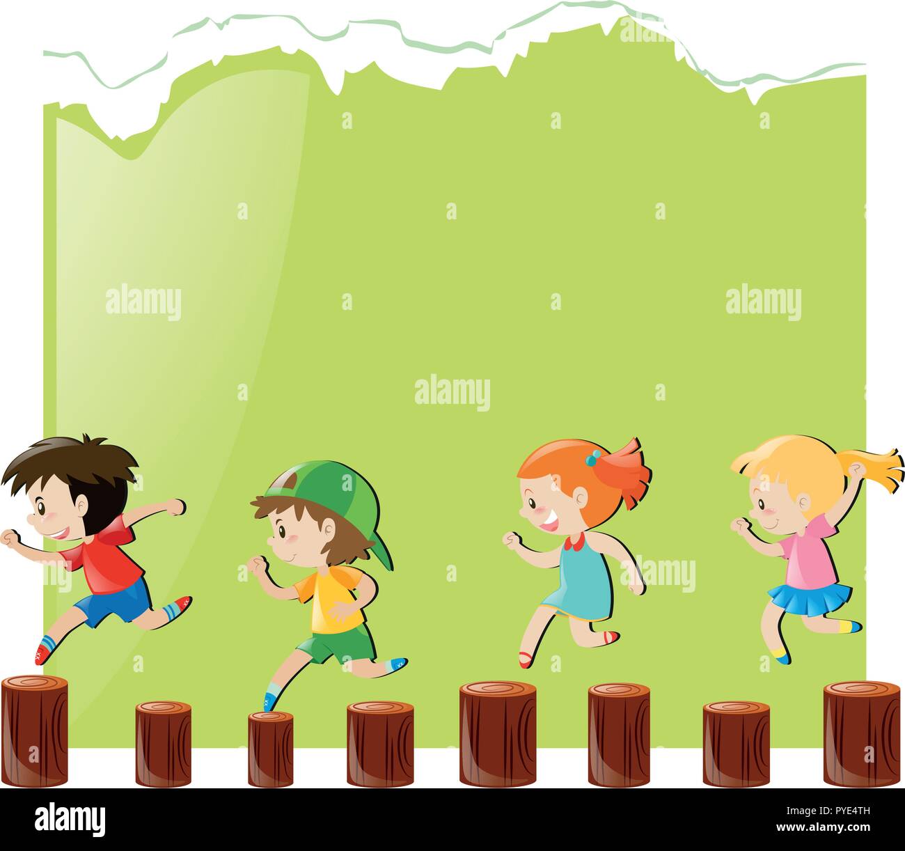 Paper design with children jumping on logs illustration Stock Vector ...