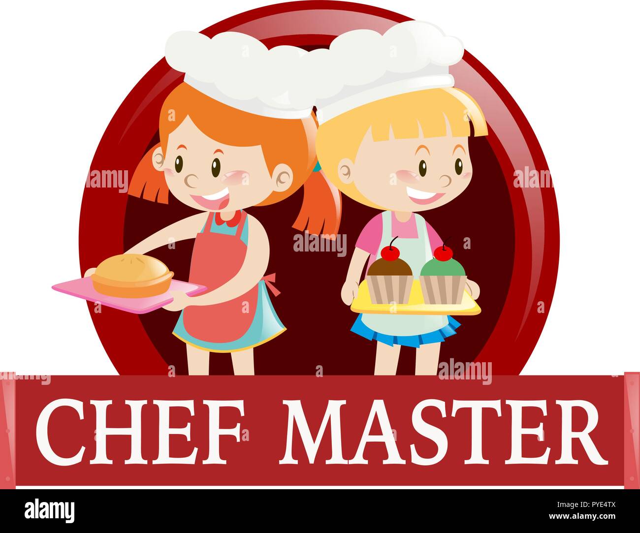 Label with two junior chefs illustration Stock Vector Image & Art - Alamy