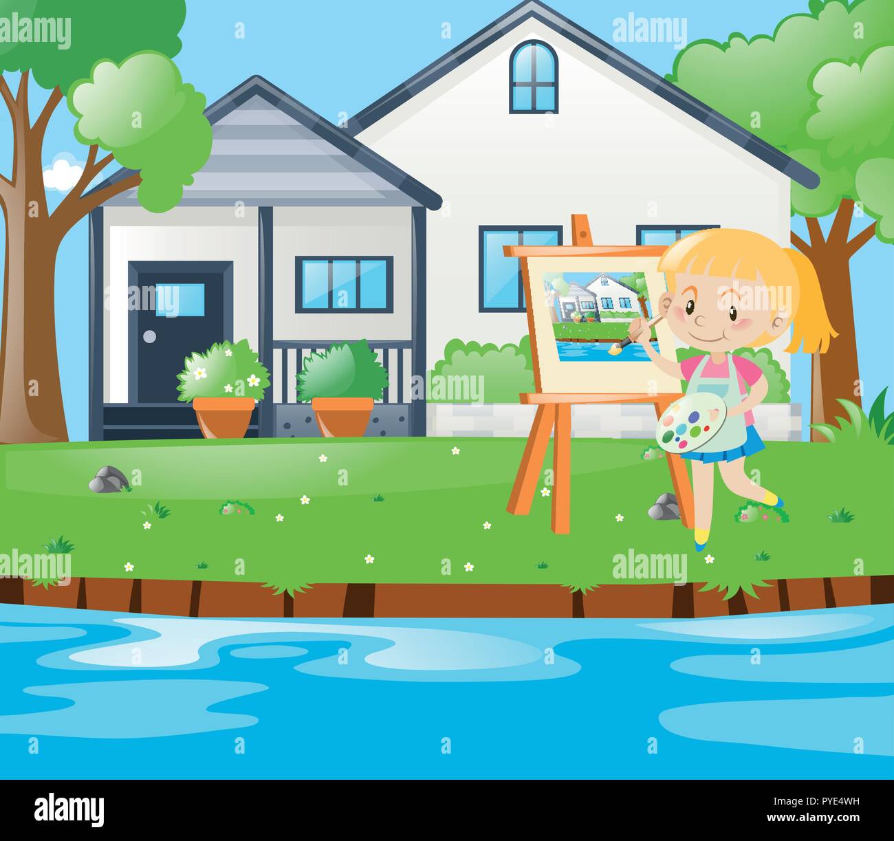 Girl painting house on canvas illustration Stock Vector Image & Art - Alamy