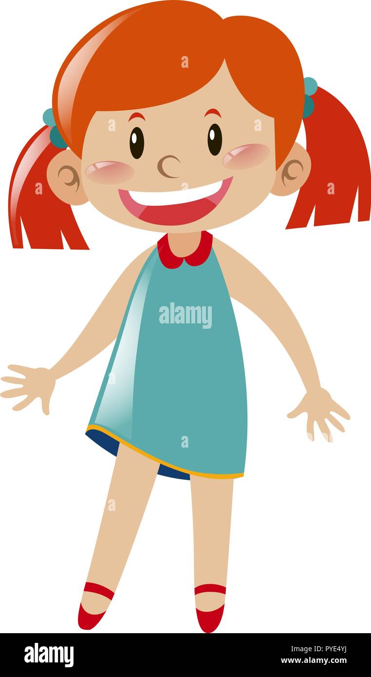 Cute girl in blue dress standing illustration Stock Vector Image & Art ...