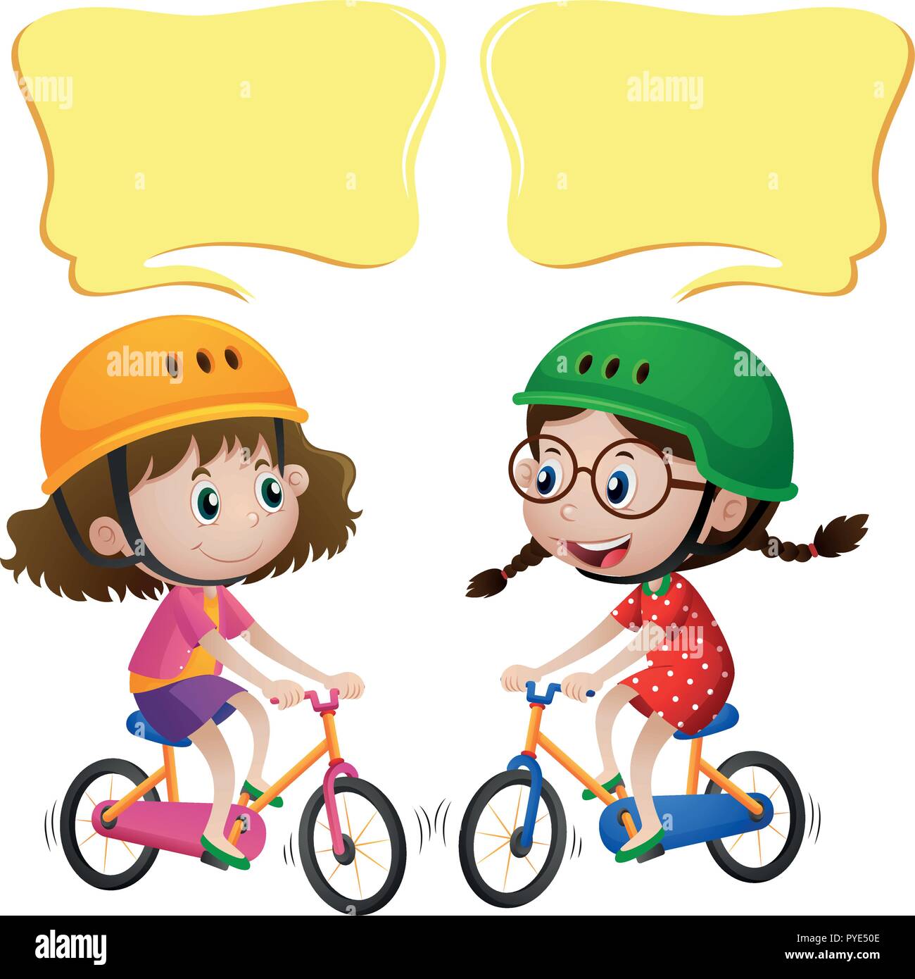 Speech Bubble Template With Two Girls Riding Bike Illustration Stock