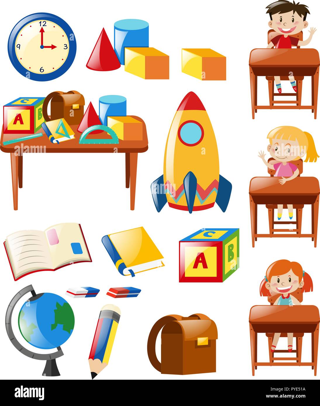 Students and school objects set illustration Stock Vector Image & Art ...