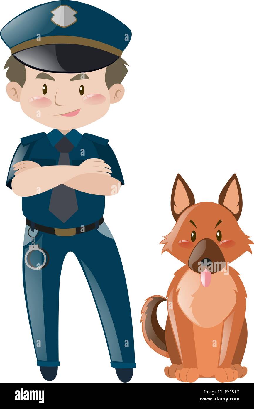 Policeman in uniform standing with dog illustration Stock Vector Image ...
