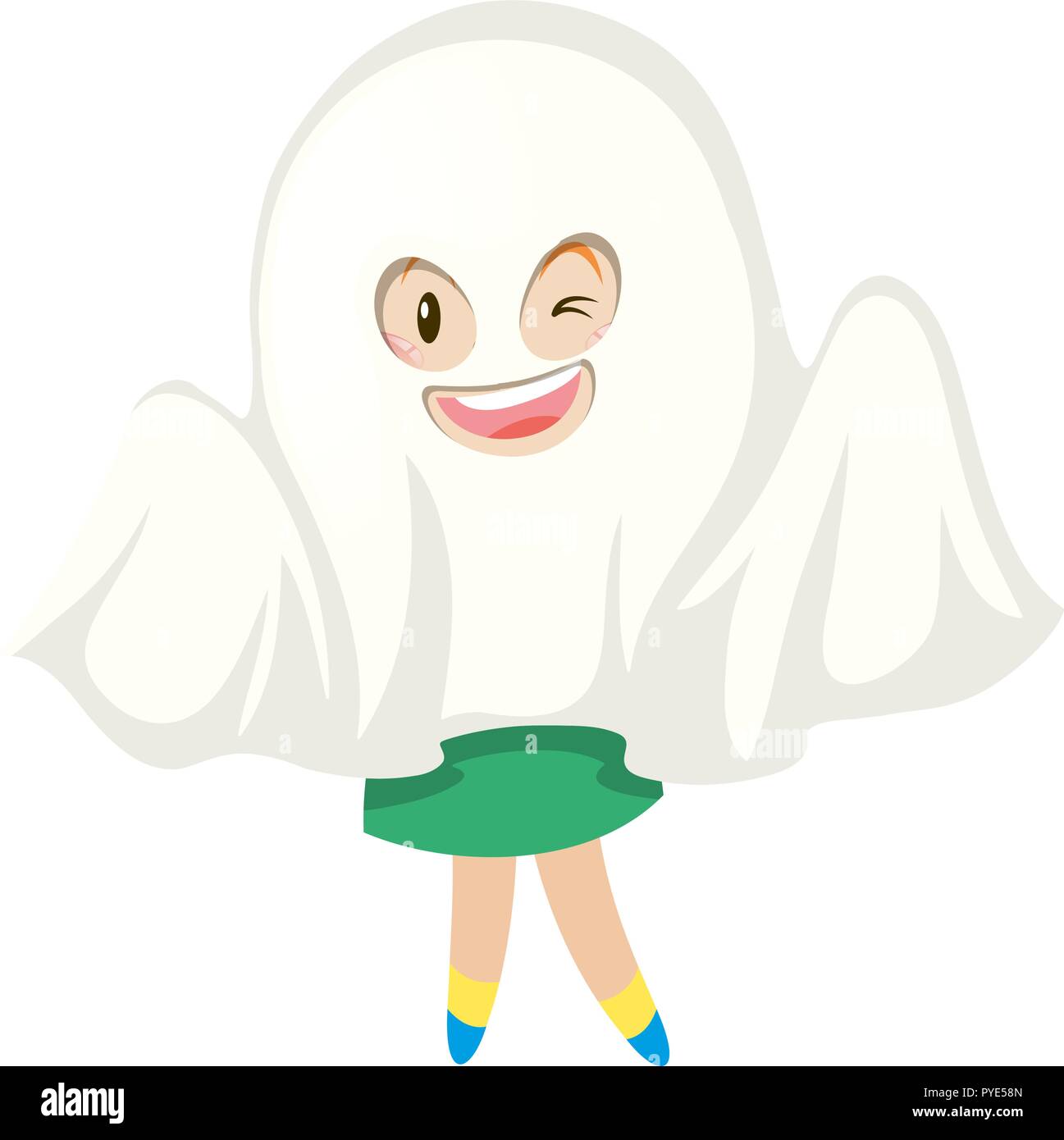 Kid in ghost costume for halloween illustration Stock Vector Image ...