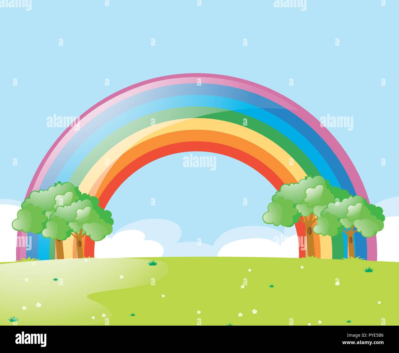 Nature scene with rainbow at daytime illustration Stock Vector Image ...
