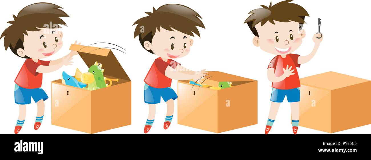 Boy opens box full of toys illustration Stock Vector Image & Art - Alamy
