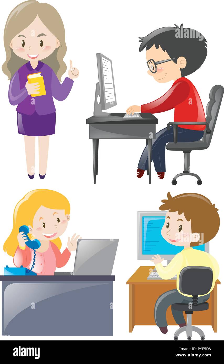 Office workers working on the desk illustration Stock Vector Image ...