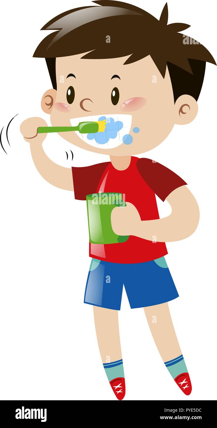 Little boy brushing teeth illustration Stock Vector Image & Art - Alamy