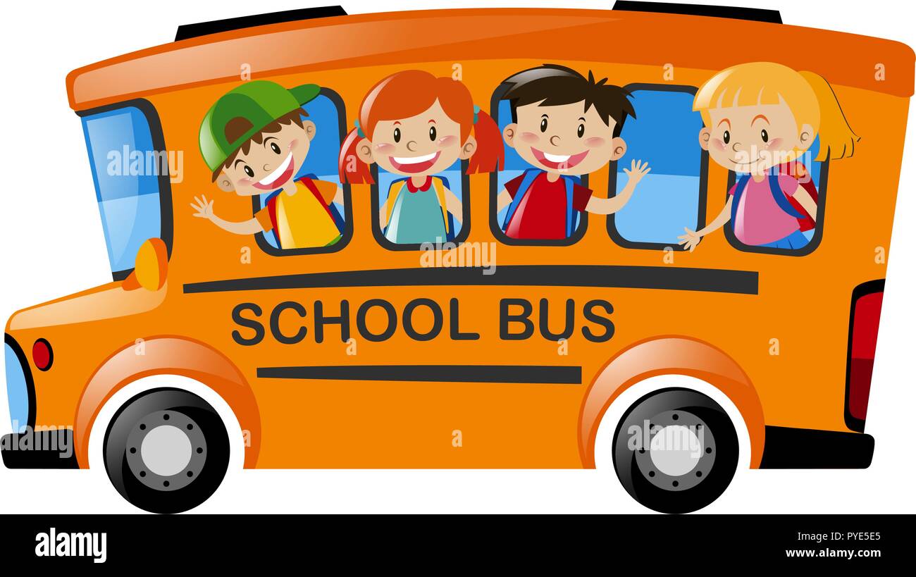 Children riding on school bus illustration Stock Vector Image & Art - Alamy