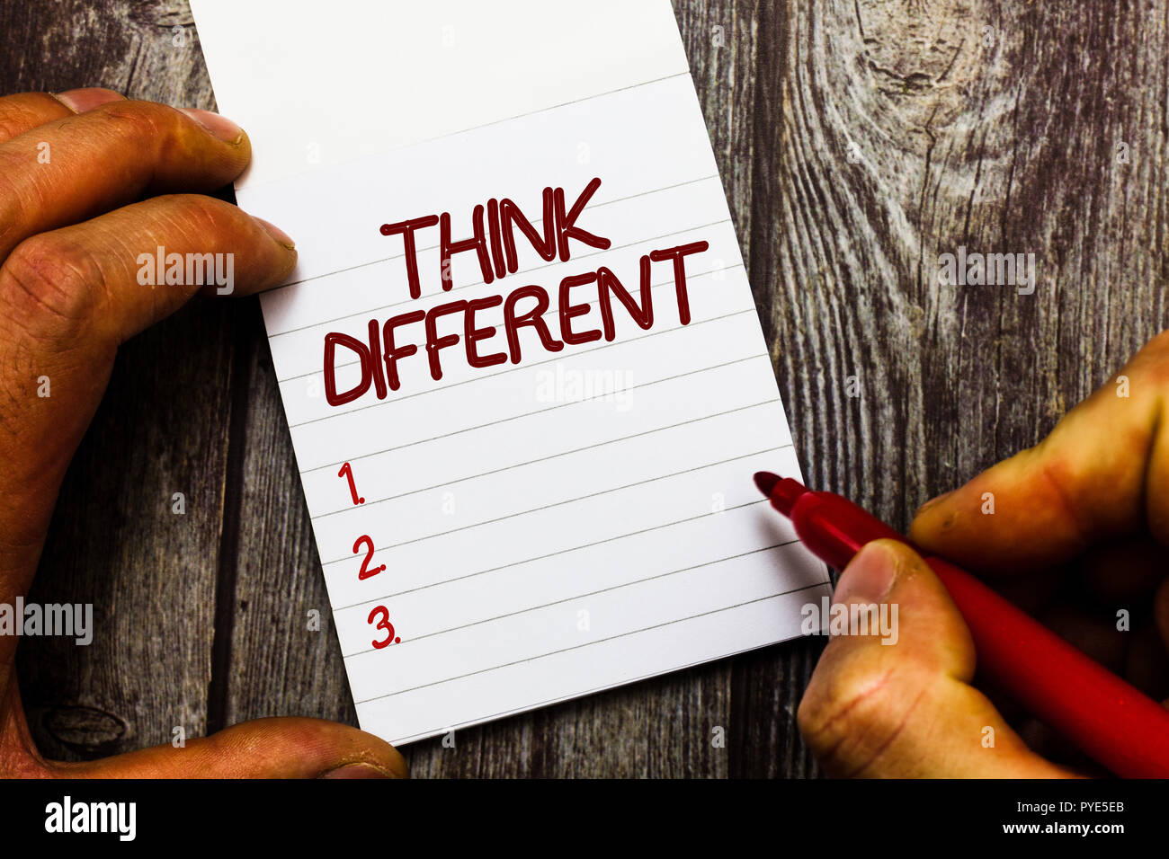Text sign showing Think Different. Conceptual photo be unique with your ...
