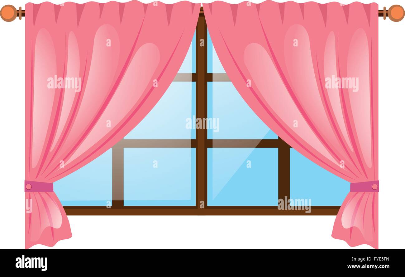 Window with pink curtain illustration Stock Vector Image & Art - Alamy