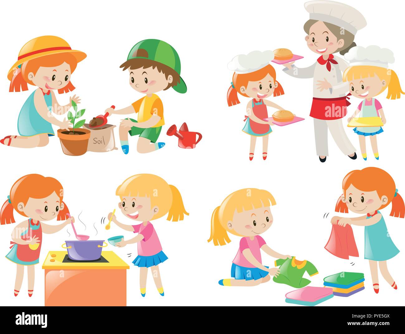 Kids doing different chores illustration Stock Vector Image & Art - Alamy
