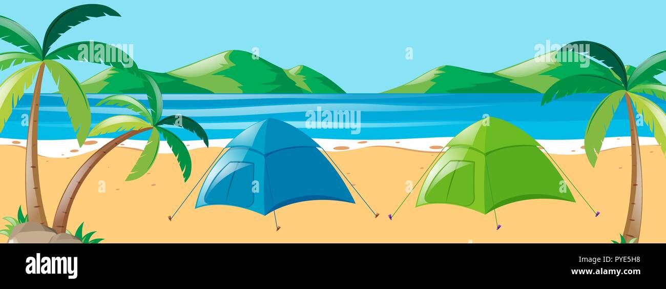 Scene with two tents on the beach illustration Stock Vector Image & Art ...