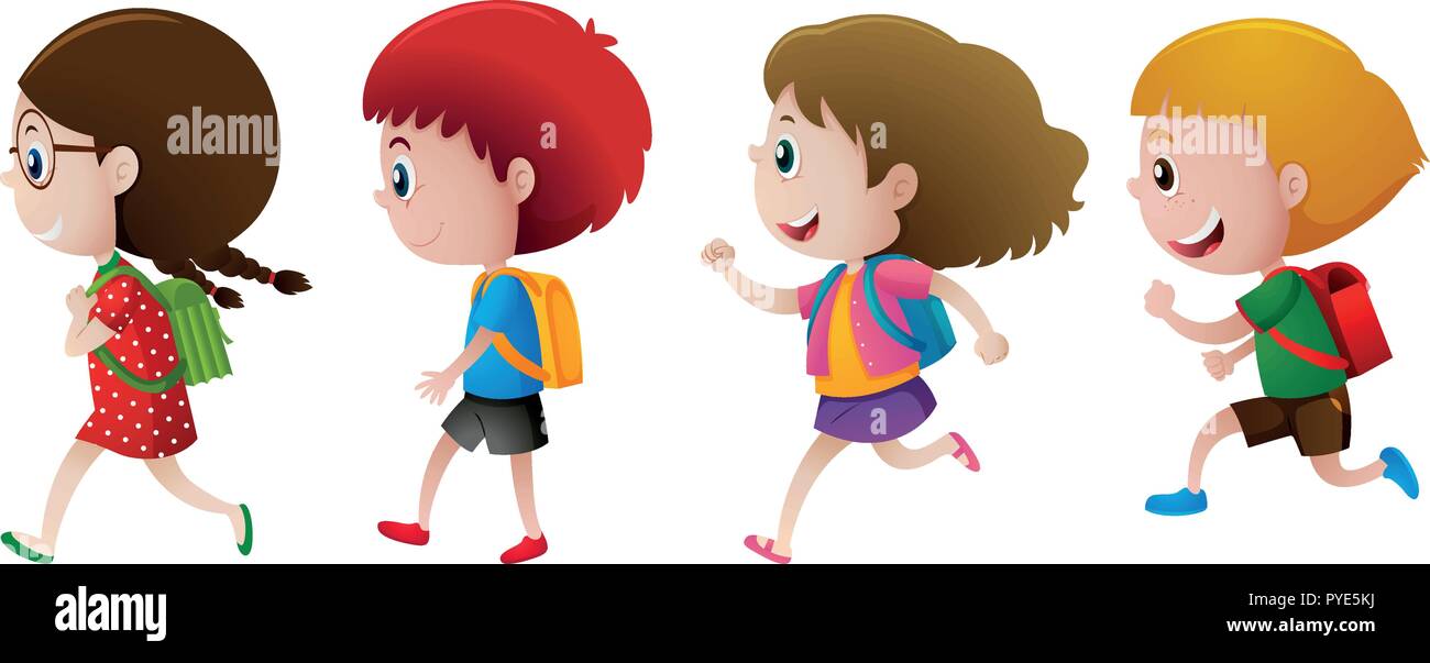 Child Walking With Backpack Clipart