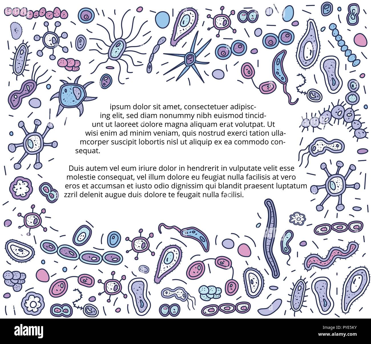 Bacteria cells border with space for text. Microorganism collection ...