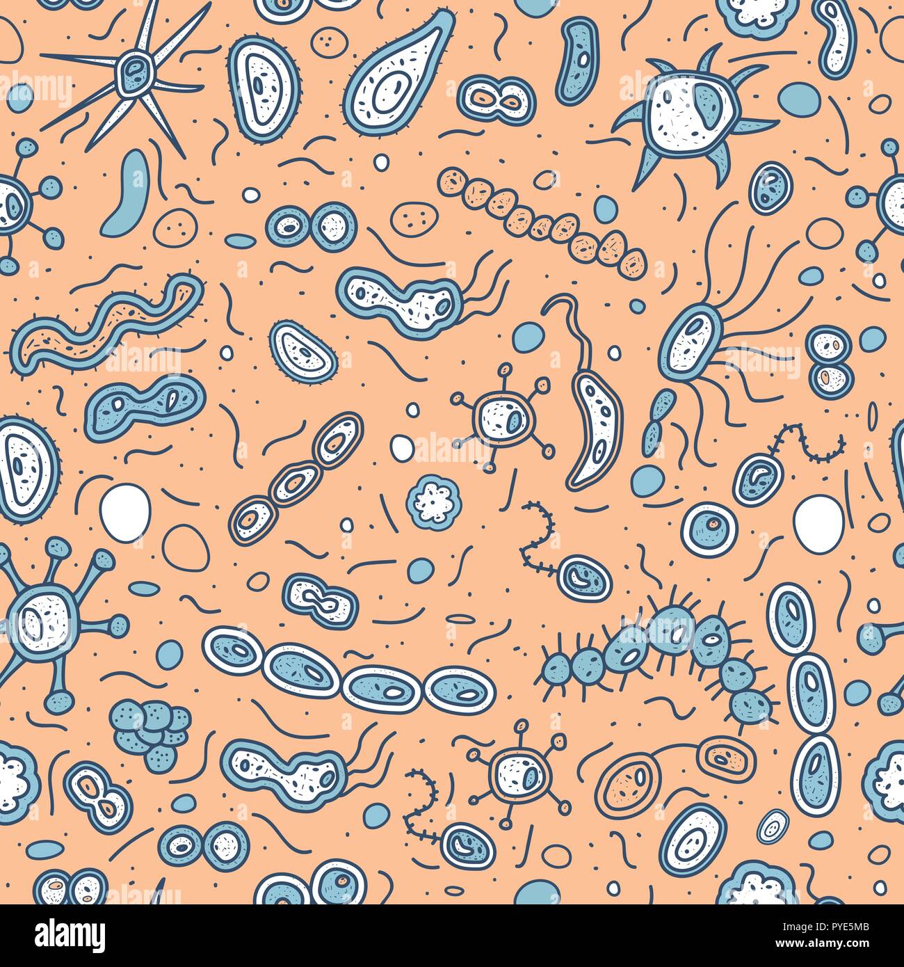 Vector bacterias cells seamless pattern. Microorganism collection ...