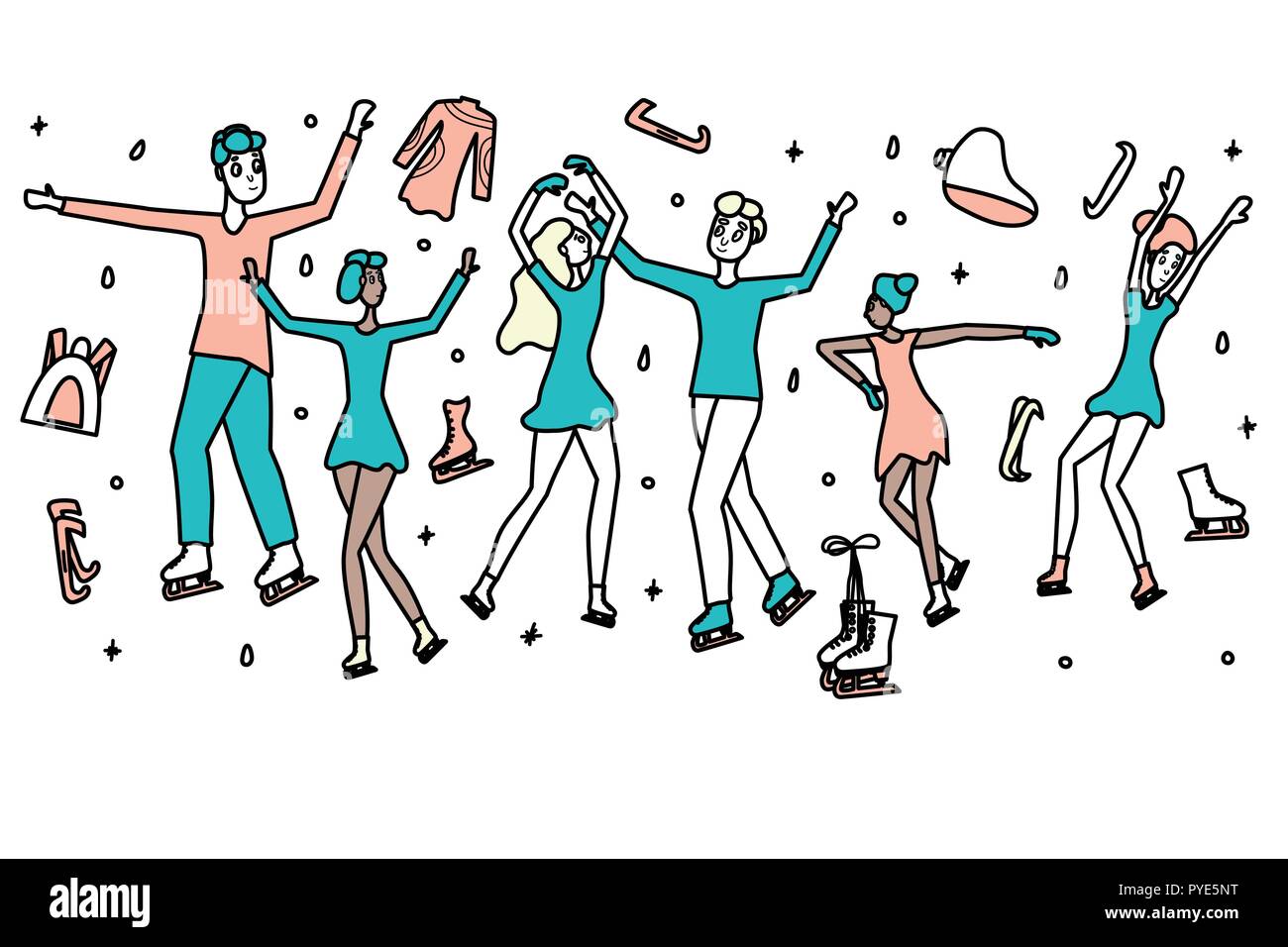 Figure skating concept. Group of people on the rink. Vector ...