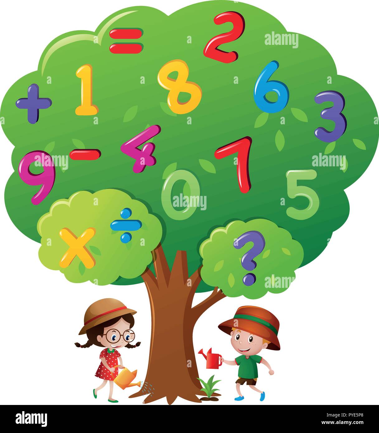 Kids watering the tree with numbers illustration Stock Vector Image ...