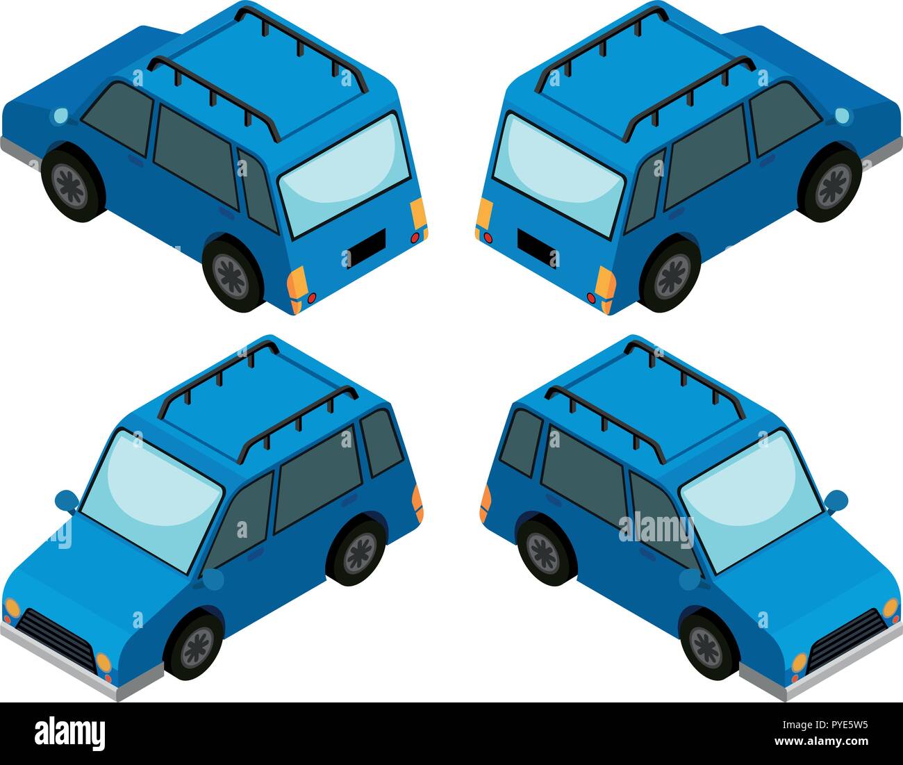 Blue van from four different angles illustration Stock Vector Image ...