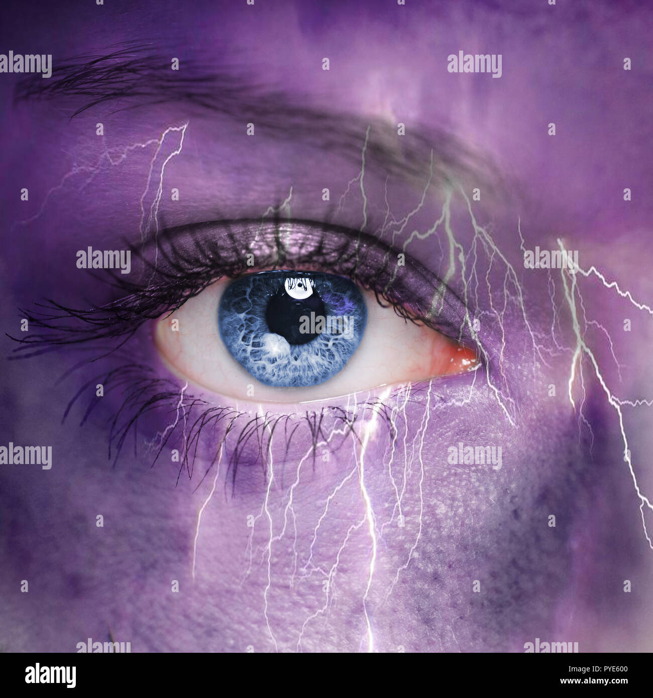 Nature concept - woman face with thunderstorm Stock Photo - Alamy