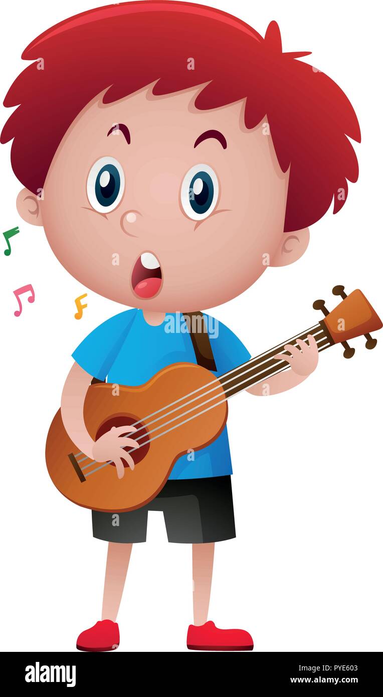 Boy singing while playing guitar illustration Stock Vector Image & Art ...