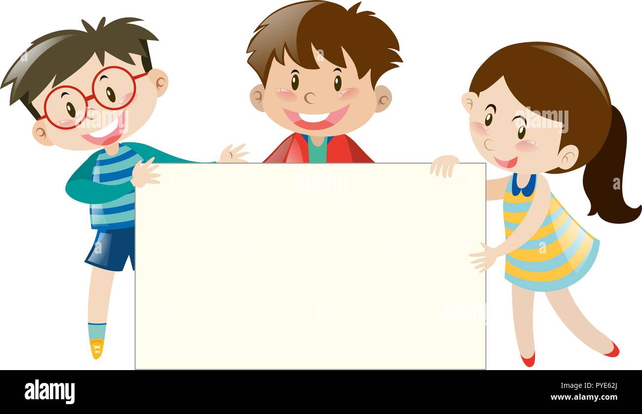 Three kids holding blank banner illustration Stock Vector Image & Art ...